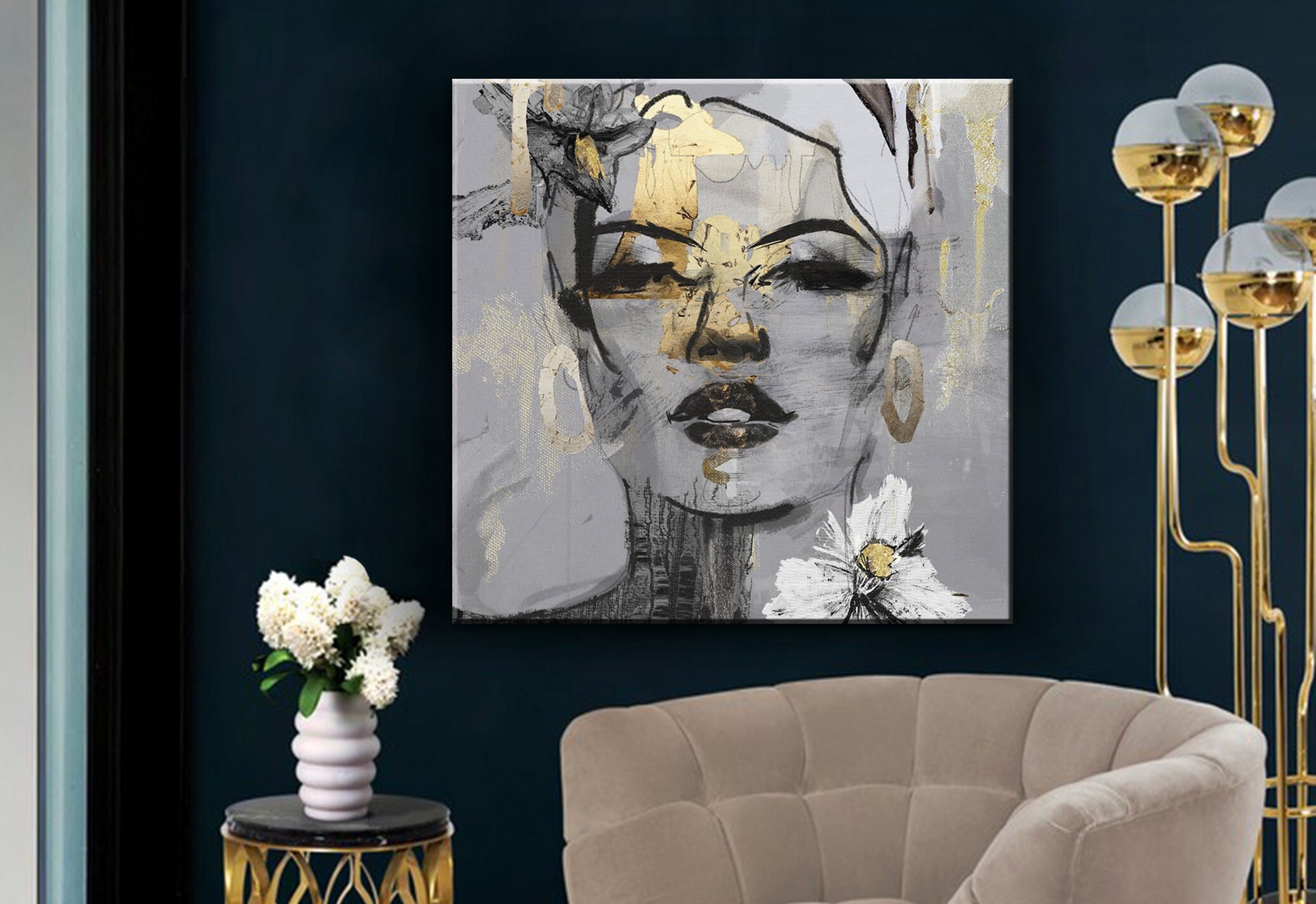 Woman Portrait Wall Art, Woman Canvas, Abstract Woman Wall Art ...