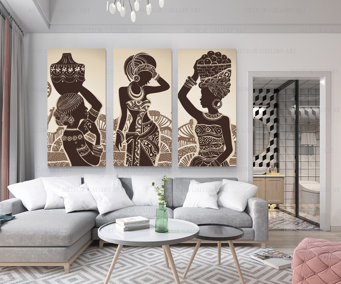 African Wall Art Set of 3 Ethnic Art Decor Brown African - Etsy