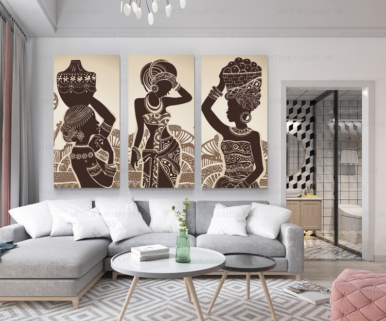 African Wall Art Set of 3 Ethnic Art Decor Brown African - Etsy