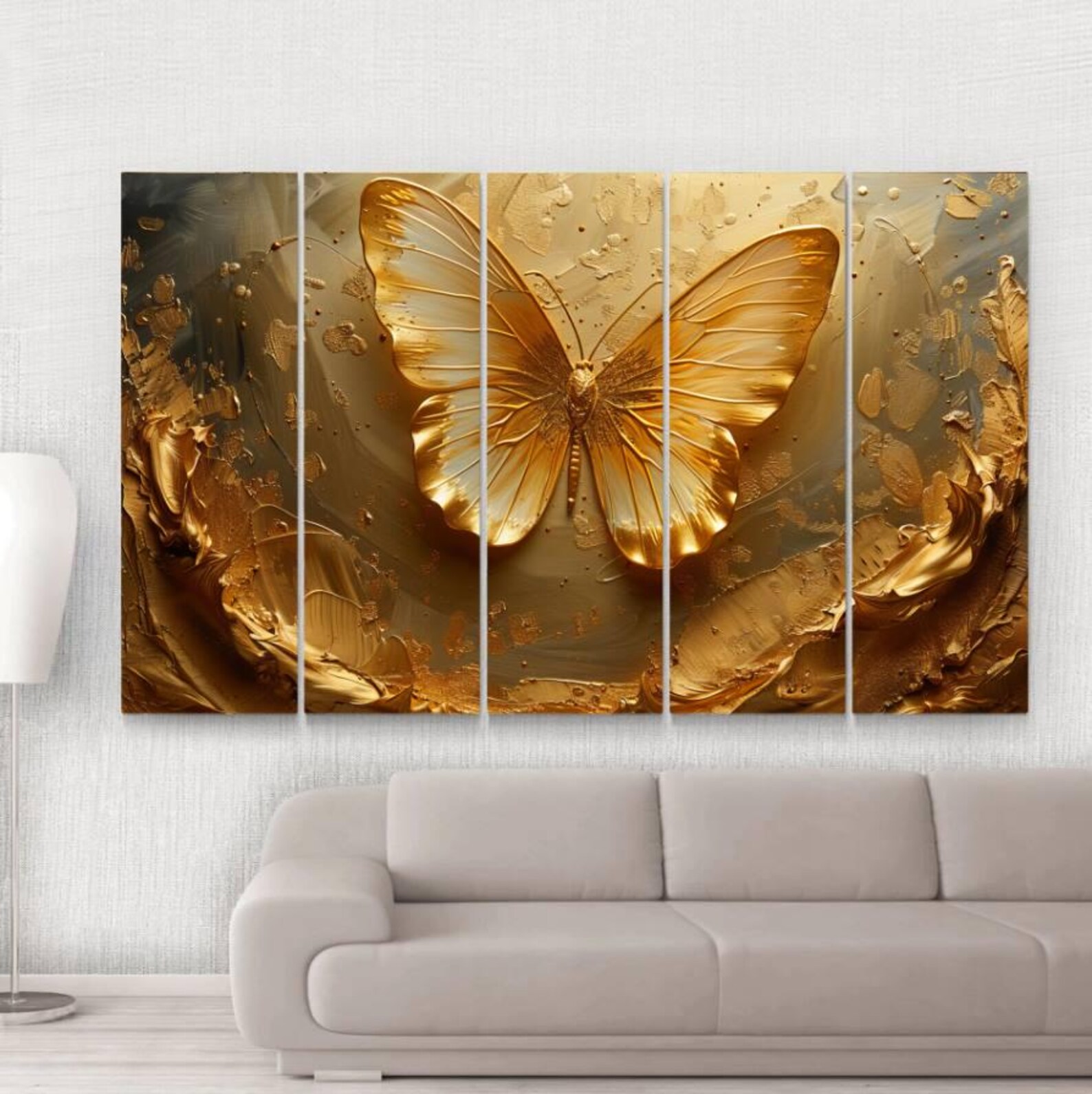 Abstract Butterfly Painting on Canvas, Yellow Brown Abstract Butterfly ...
