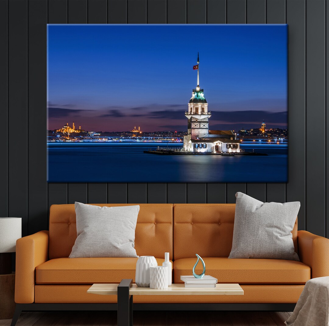 Istanbul Maiden's Tower Canvas Design, Farbdruck, Blau Istanbul, Eine ...