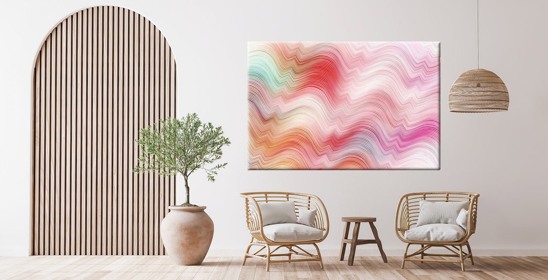 Colorful Zigzags, Linear Design Canvas Painting, Colorful Wavy Pattern ...