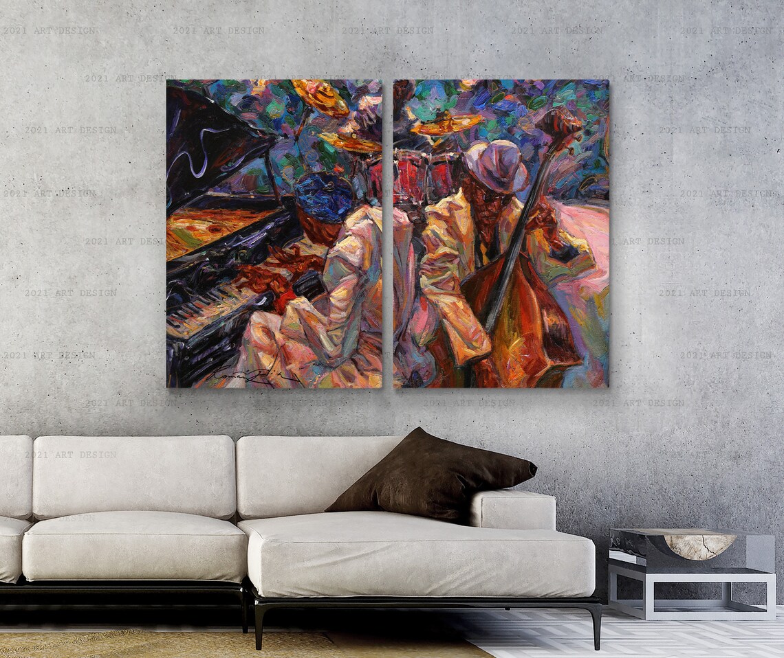 Abstract African Music Jazz Dancing Poster Canvas Print Jazz Club ...