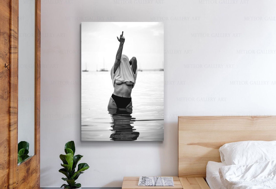 Middle Finger Canvas, Feminist Middle Finger Woman Black and White Wall ...