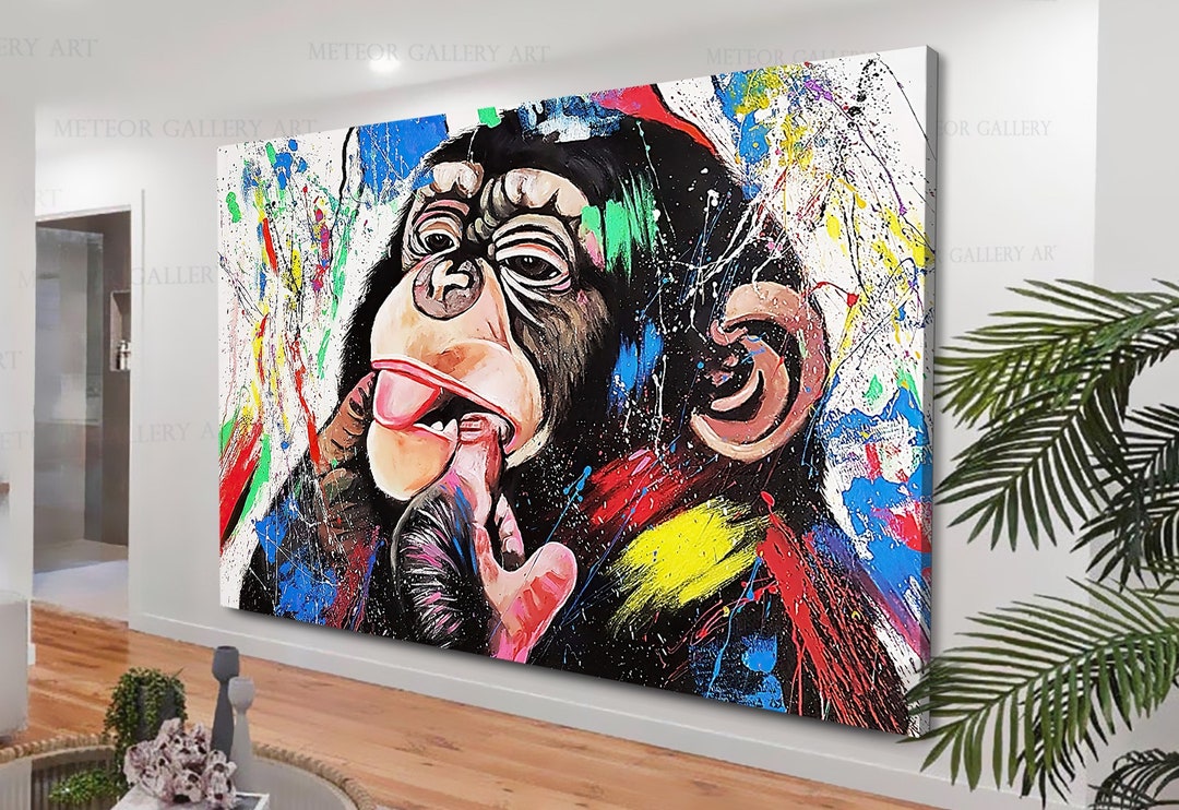Abstract Graffiti Monkey Make Faces Canvas Print, Funny Gorilla Wall ...