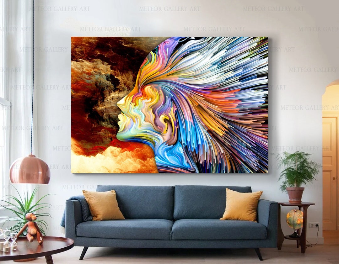 Abstrakte Mädchen-Foto-Wand-Kunst-Leinwand Imagination und Frau Gesicht Malerei Bunte Wand-Dekor ...