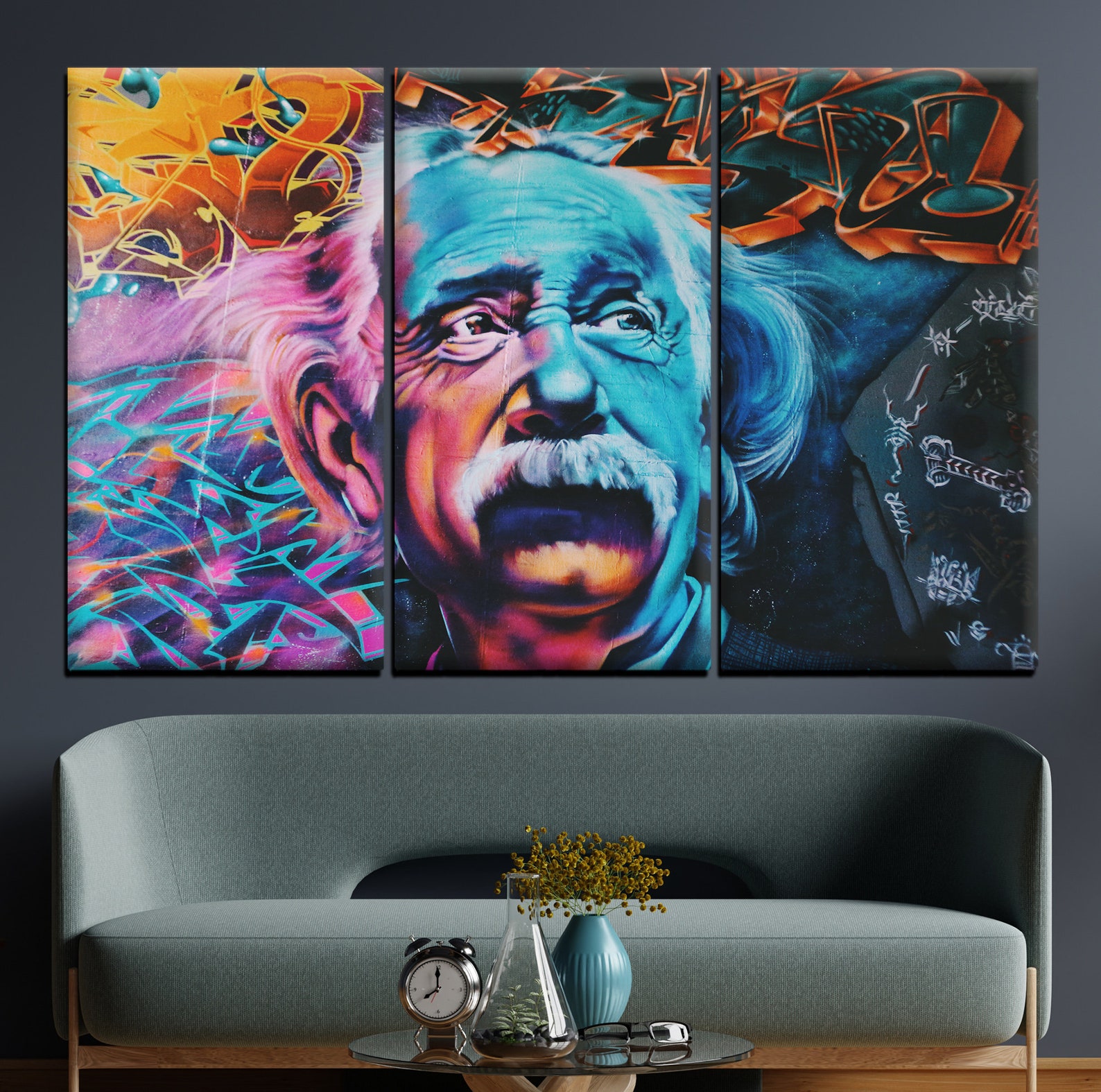 Albert Einstein Graffiti Street Art Leinwand Malerei Design, Bunte Kunst, Einstein Poster ...