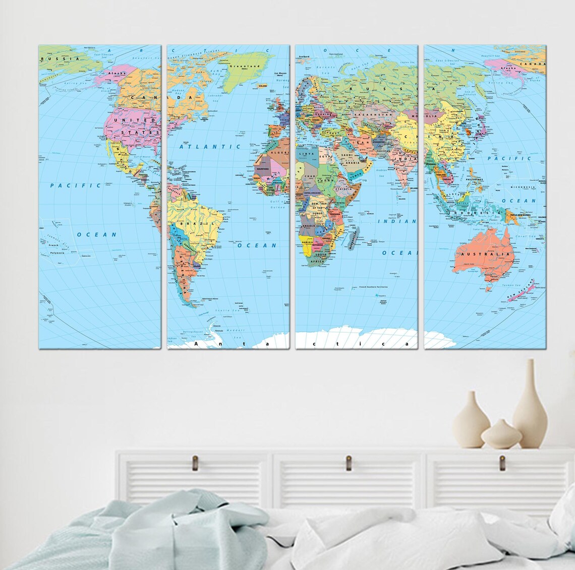 Political World Map Painting Blue Color Map Wall Map World - Etsy