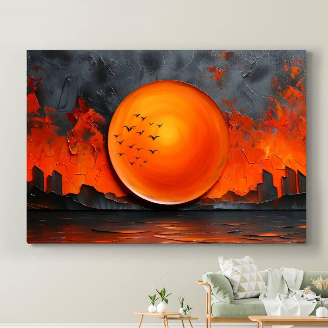 Abstract Sun Wall Art, Abstract Painting Background Birds Art, Abstract ...