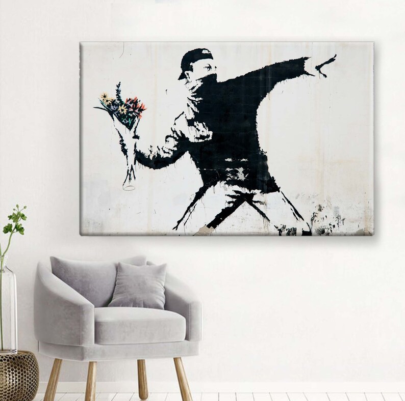 Banksy Art Flower Throwing Street Art Banksy Decor Banksy - Etsy