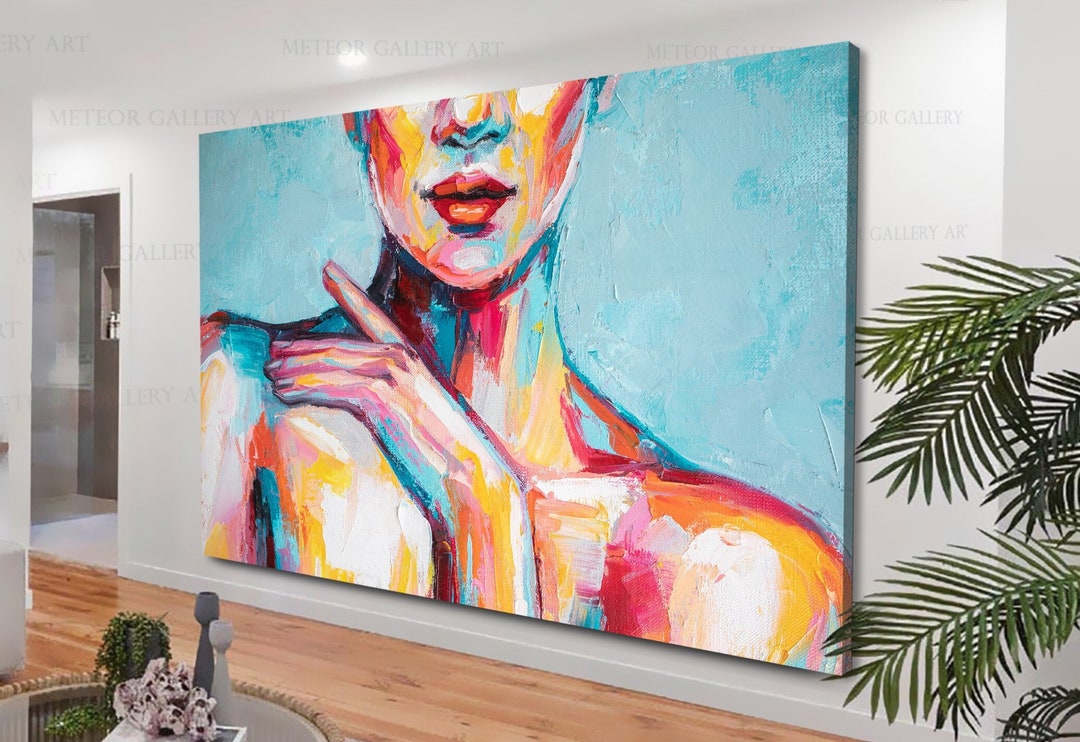Frau Leinwand Kunst, schöne Frau Wandkunst, bunte Frau Leinwand Kunst, bunte Frau Porträt, bunte ...