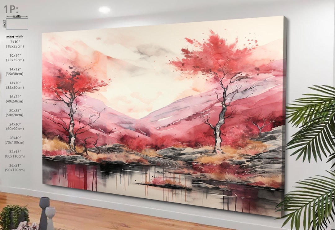 Red Tree Canvas Art, Landscape Wall Art, Beautiful Red Tree Print ...