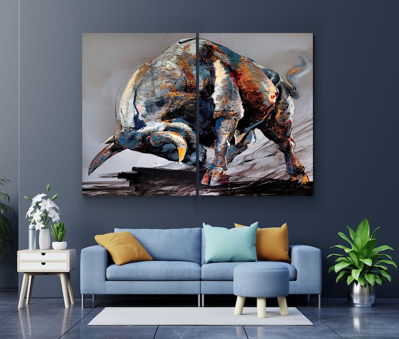 Bull Canvas Print, Animal Canvas Art, Entrepreneur Motivation, Bull ...