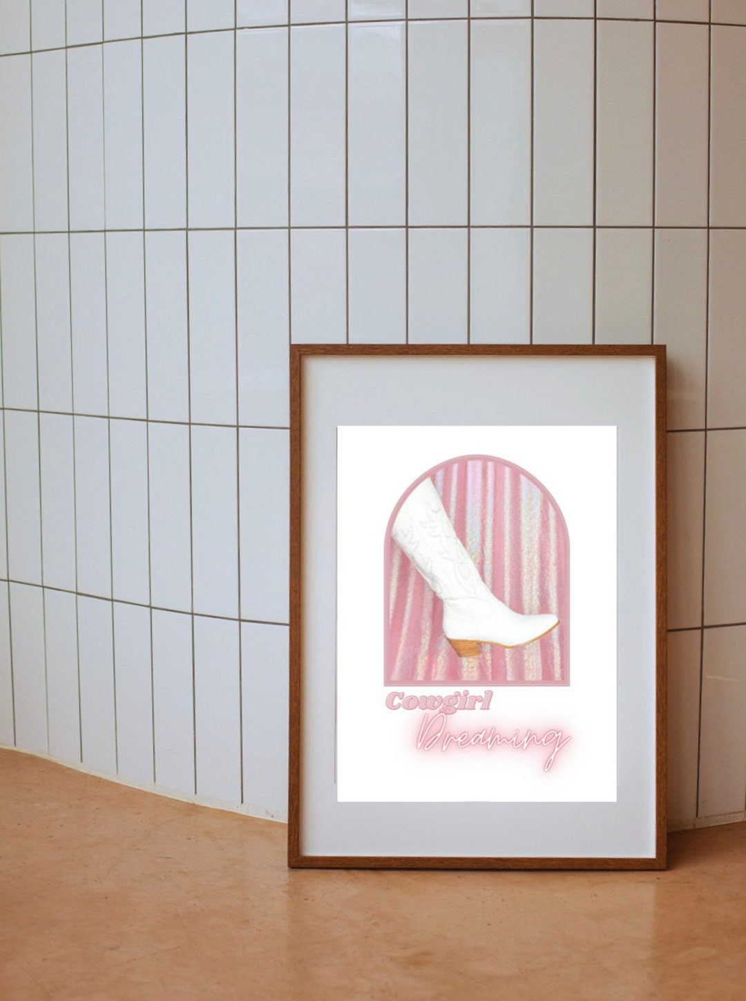 Cowgirl Dreaming Western Pink Poster, Shimmery Cowboy Boots Artwork ...