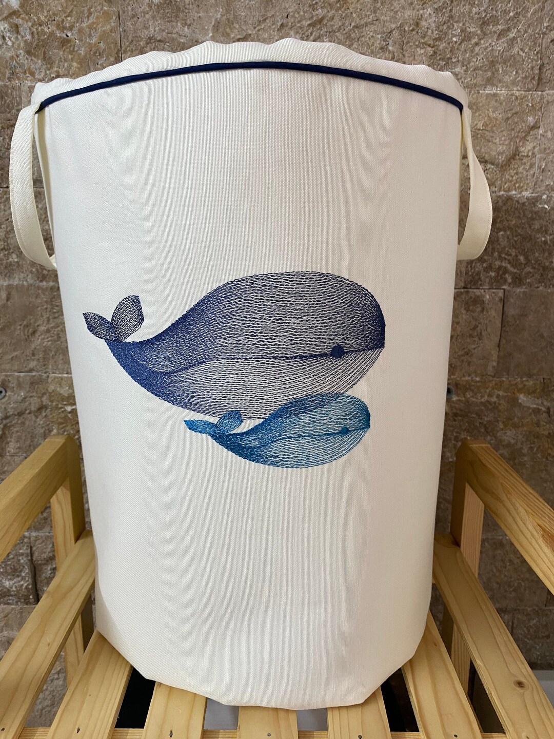 Ocean Beauty Whales Embroidered, Handmade Personalized Baby Laundry ...