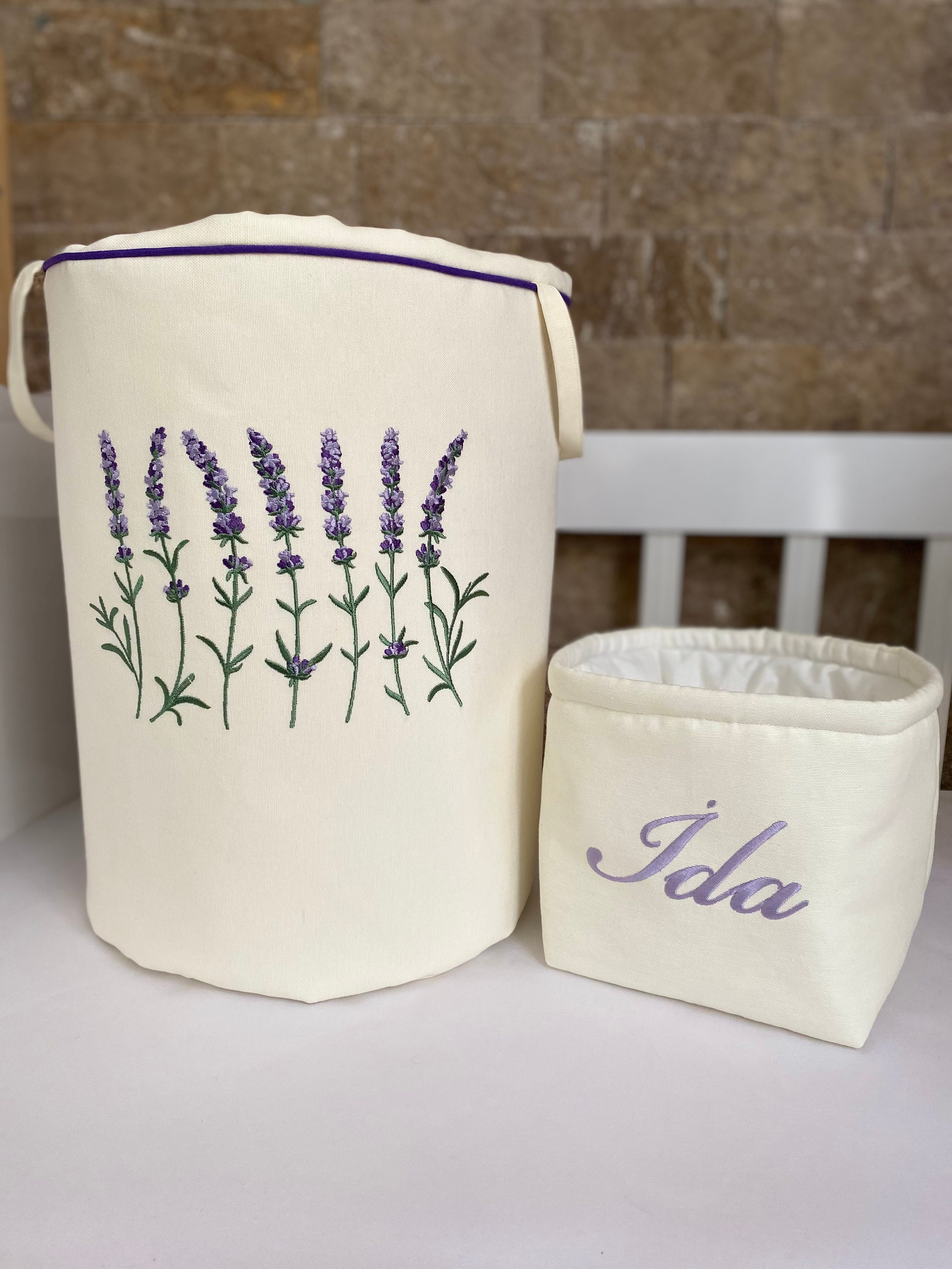 Lavender Embroidered, Handmade Personalized Baby Laundry Basket Set ...
