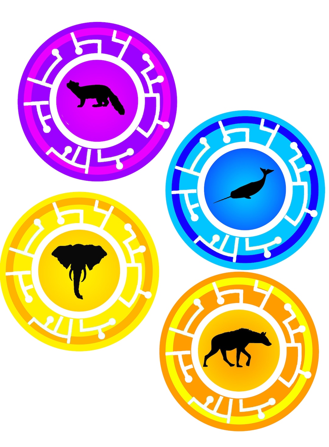 Creature Power Discs ( Narwhal, Pine Martin, Hyena, Elephant) - Etsy