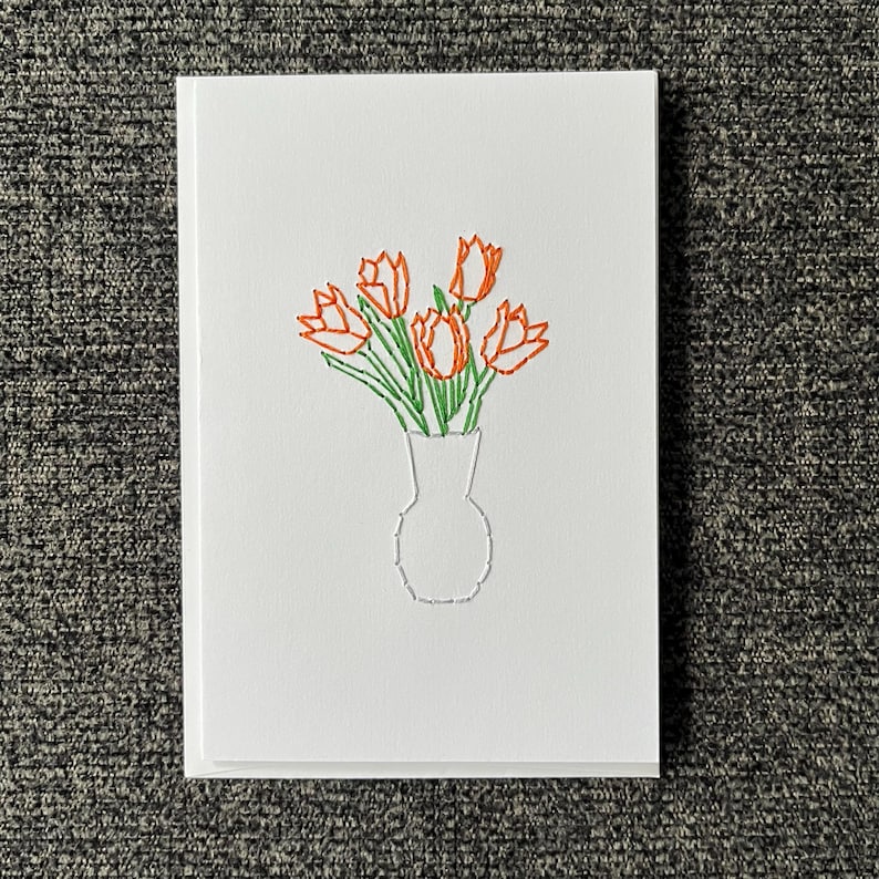 Hand Embroidered Floral Cards - Etsy