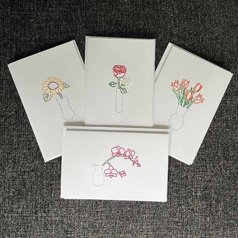 Hand Embroidered Floral Cards - Etsy