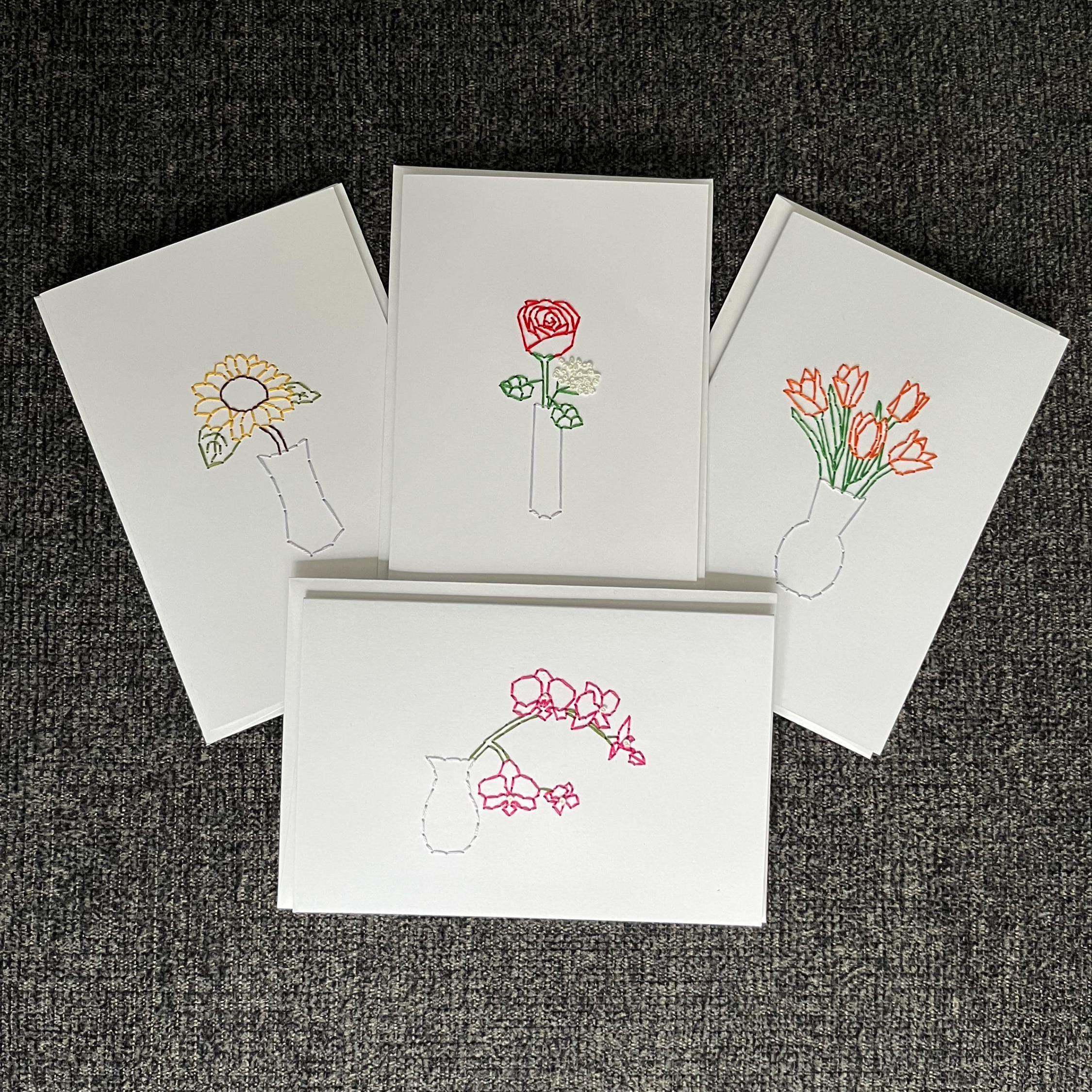 Hand Embroidered Floral Cards - Etsy