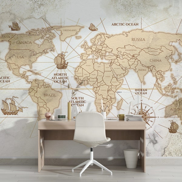 Antique World Map Mural - Etsy
