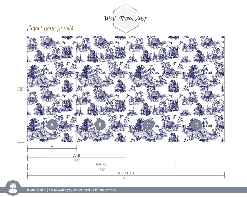 Vintage Chinese Village in Blue Japanese Wall Mural Asian - Etsy