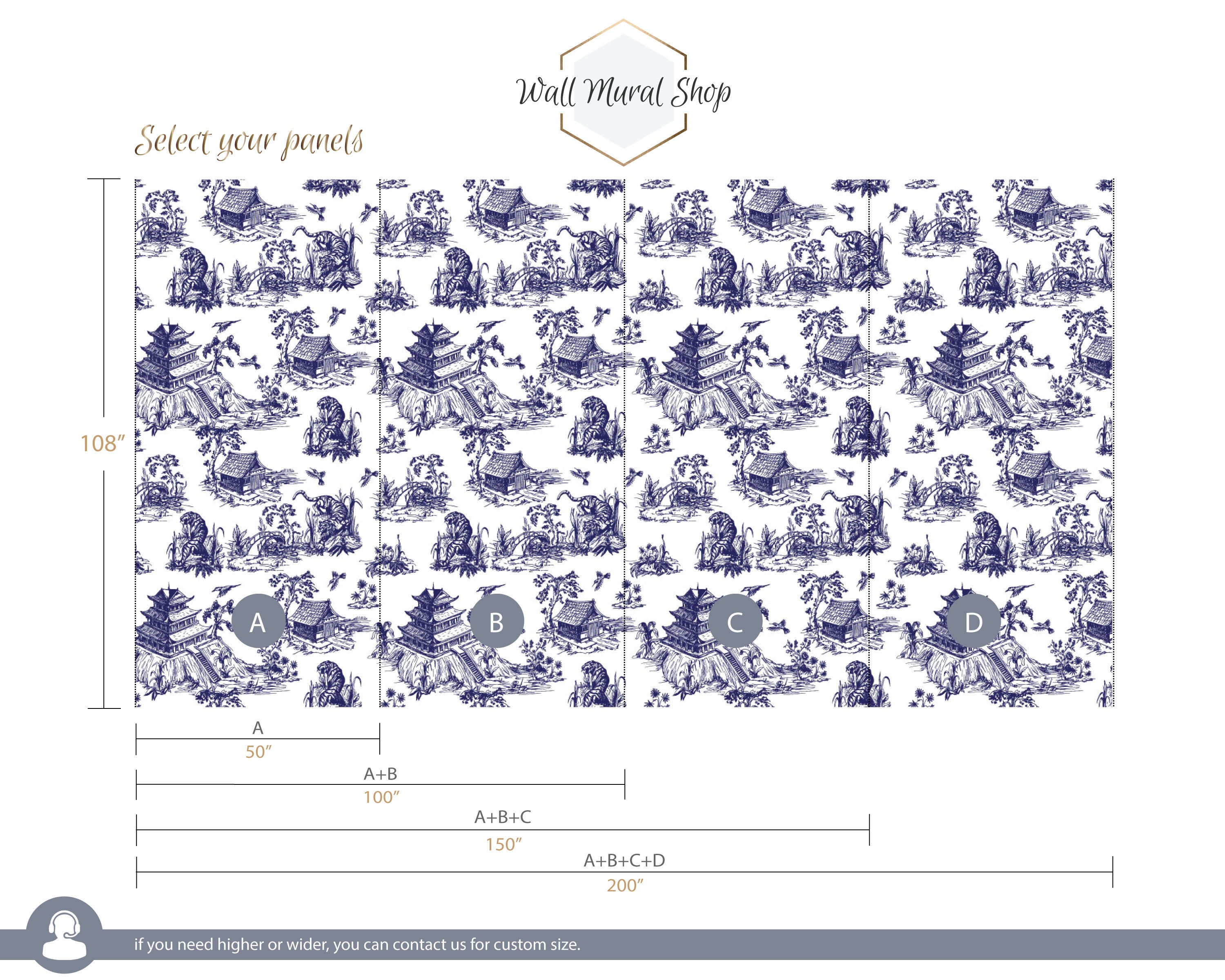 Vintage Chinese Village in Blue Japanese Wall Mural Asian | Etsy