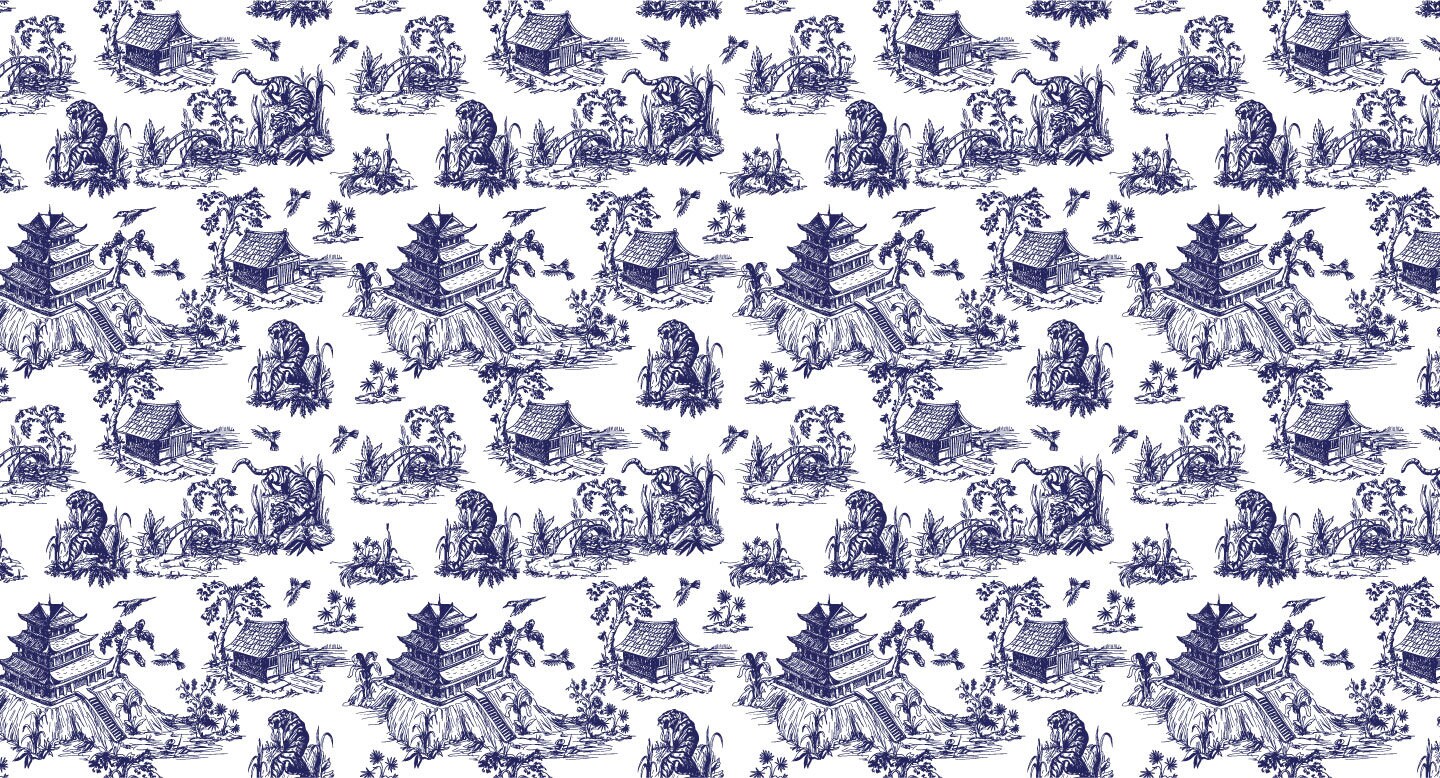 Vintage Chinese Village in Blue Japanese Wall Mural Asian | Etsy