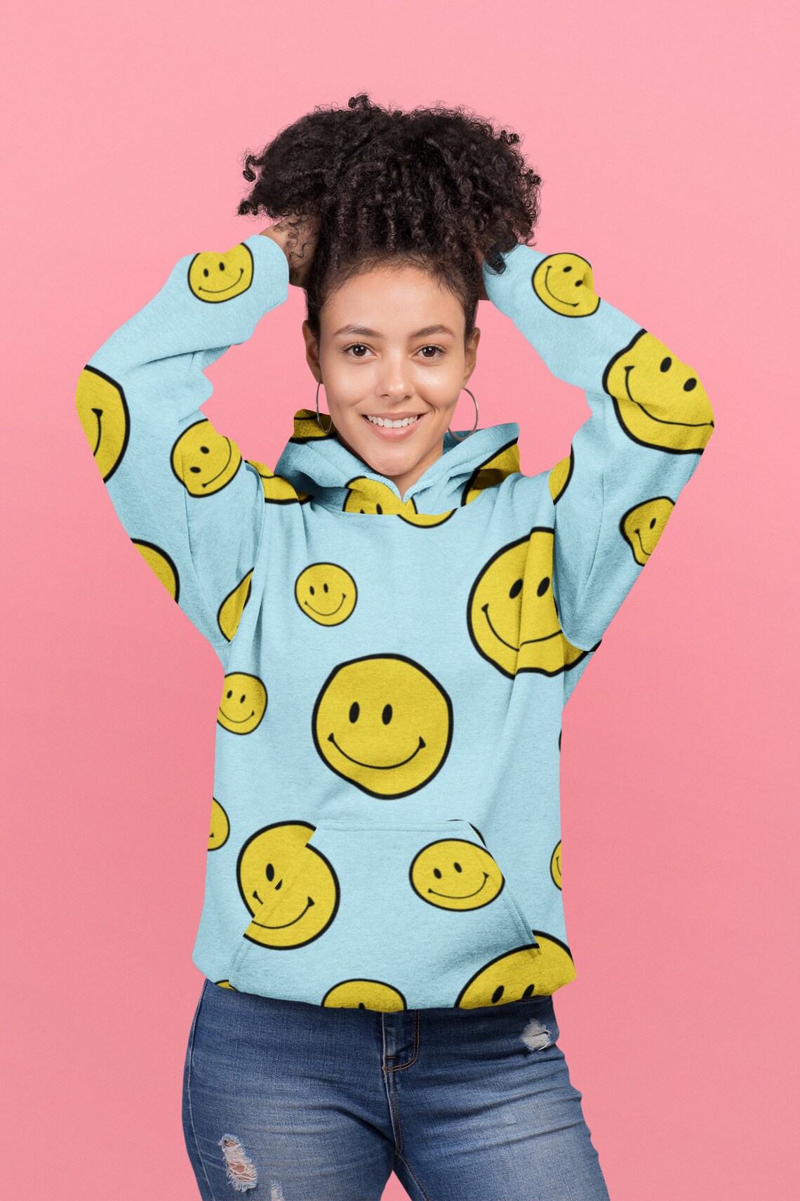 Smiley Face Cotton Hoodie Happy Face Emoji Streetwear | Etsy