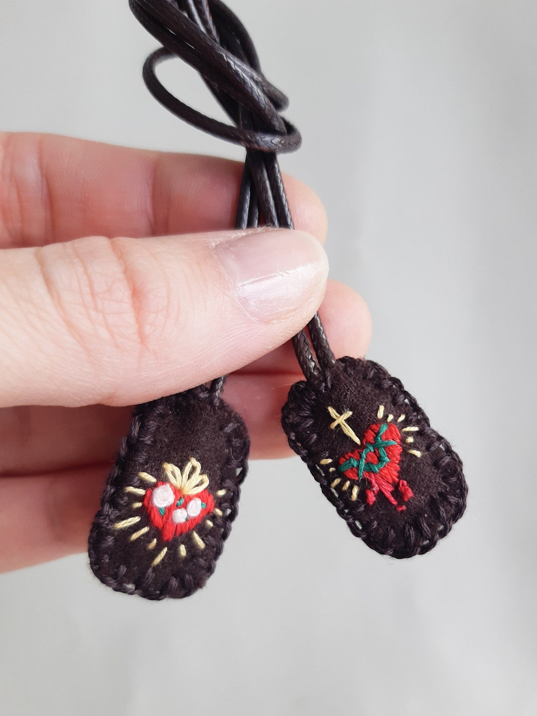 Small Kid Scapular - Brown Wool Scapular - Immaculate and Sacred Heart ...