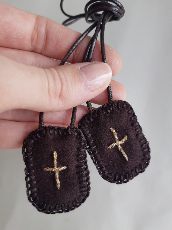 Simple Brown Wool Scapular Hand Embroidery Scapular - Etsy