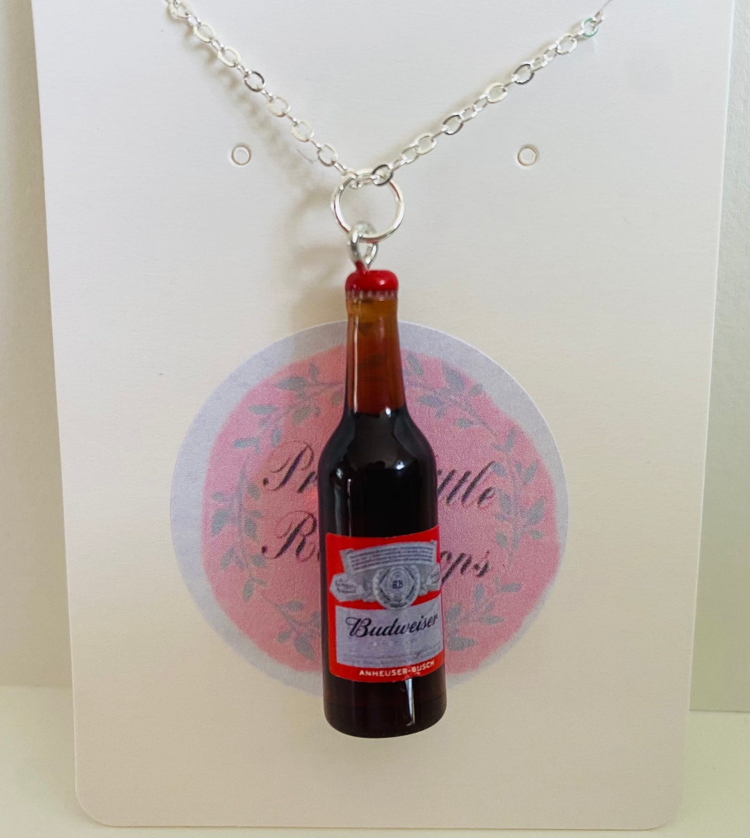 Budweiser Beer Bottle Miniature Charm Silver Necklace - Etsy