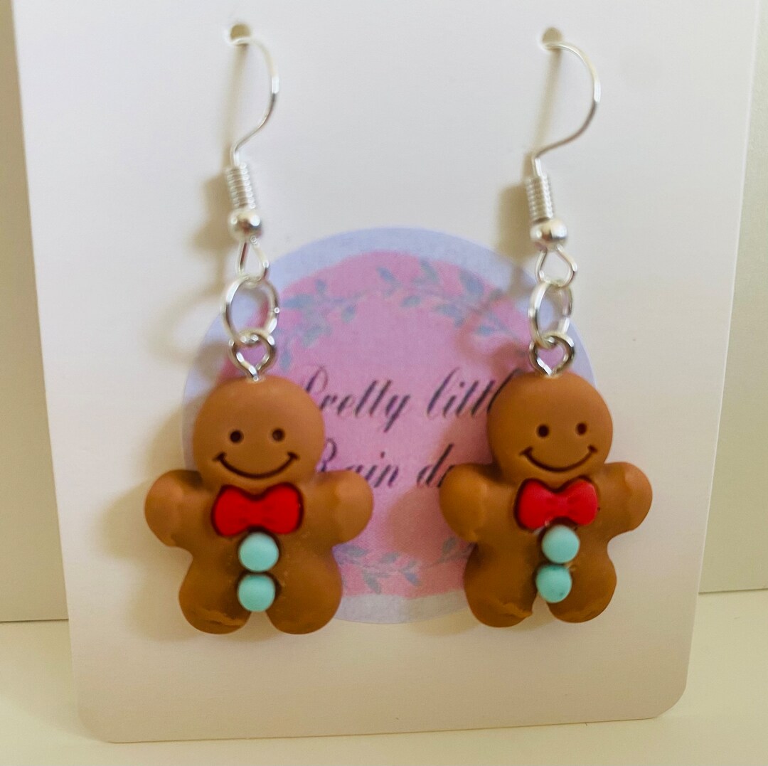 Christmas Gingerbread Man Person Miniature Drop Silver Earrings - Etsy