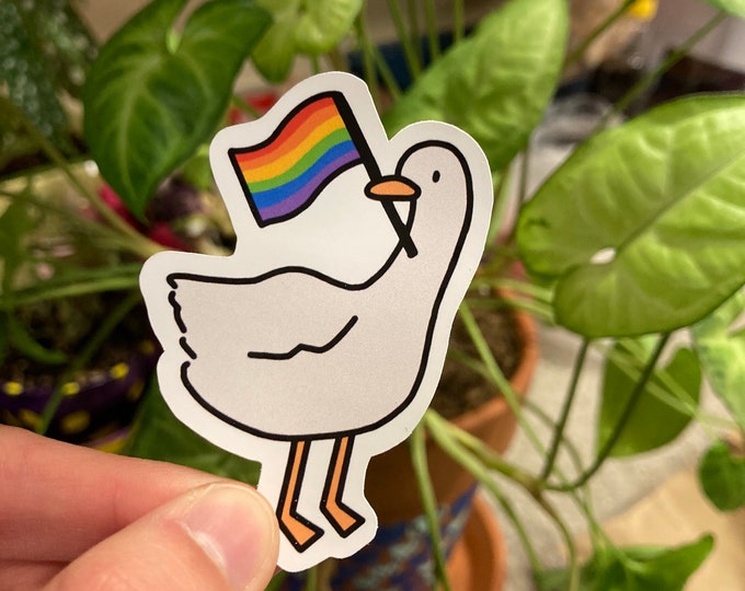 White Cute Goose With Pride Flag Matte Waterproof Sticker - LGBTQ ...