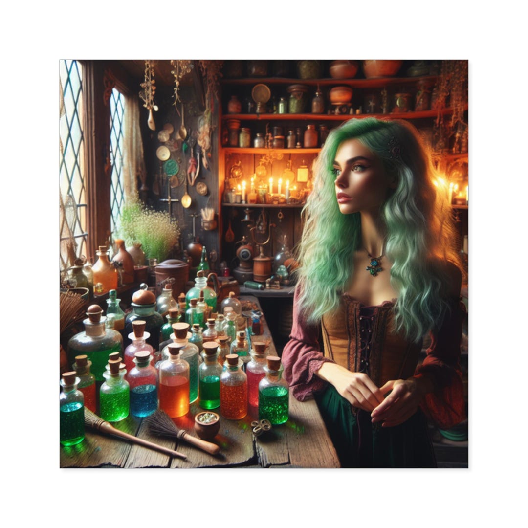 Mystical Druid Making Potions Design, Colorful Indoor/outdoor ...