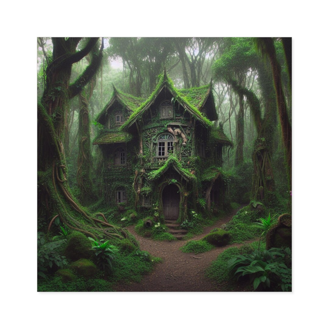 Forest House Square Stickers, Enchanted Cottage Decals, Nature Lover ...