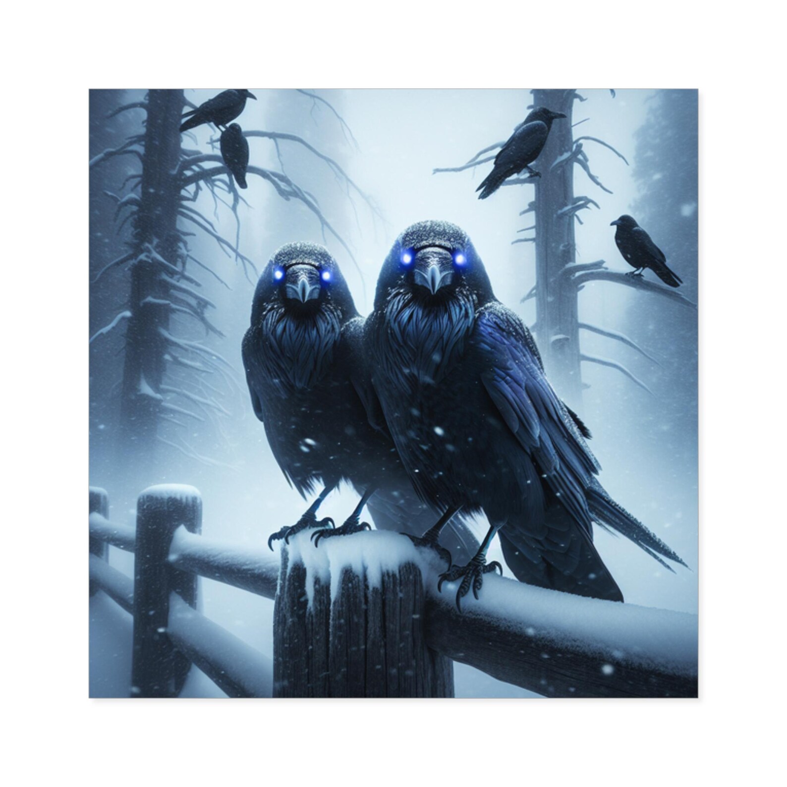 Raven Square Stickers, Indoor/outdoor - Two Ravens Sitting on a Fence ...