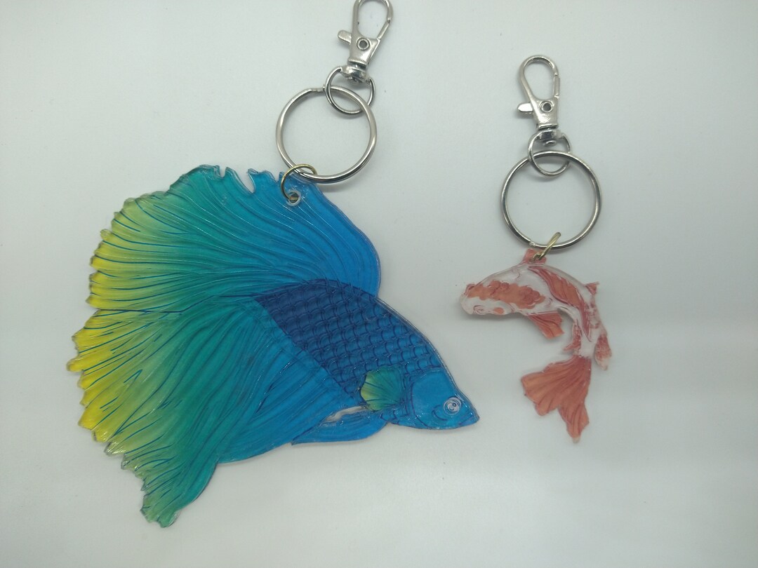 Acrylic Betta Fish Koi Fish Mod Podge Key Chain - Etsy