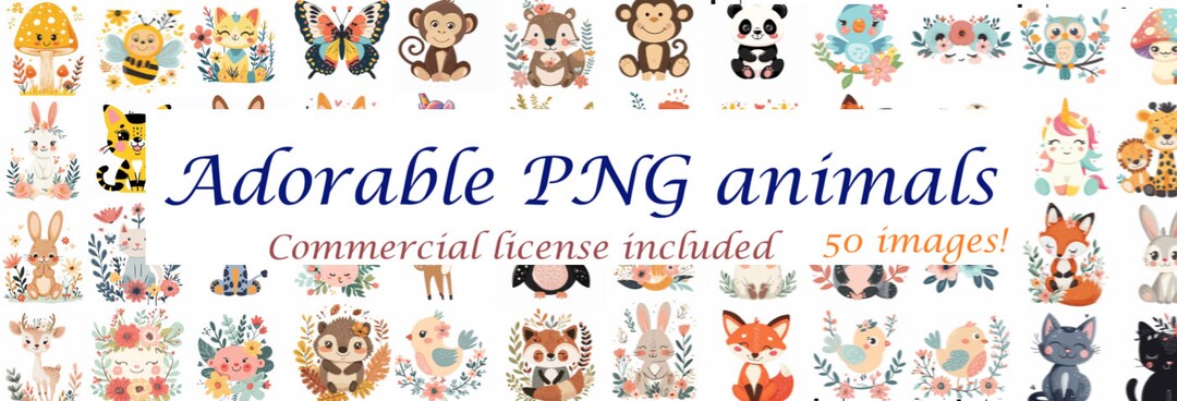 50 Cute Animal Clipart PNG Bundle - WHITE Background - Adorable Images ...