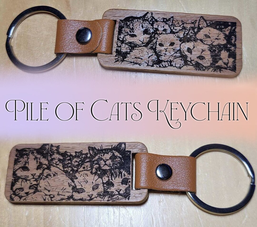 Pile of Cats Keychain - Double-sided Engraved Wood - Unique Gift, Cute ...