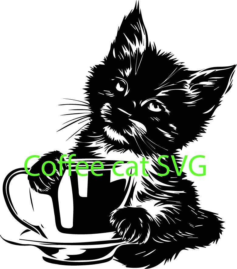 Coffee Break Cat SVG Whimsical Feline With Mug Vector Design for Cricut ...