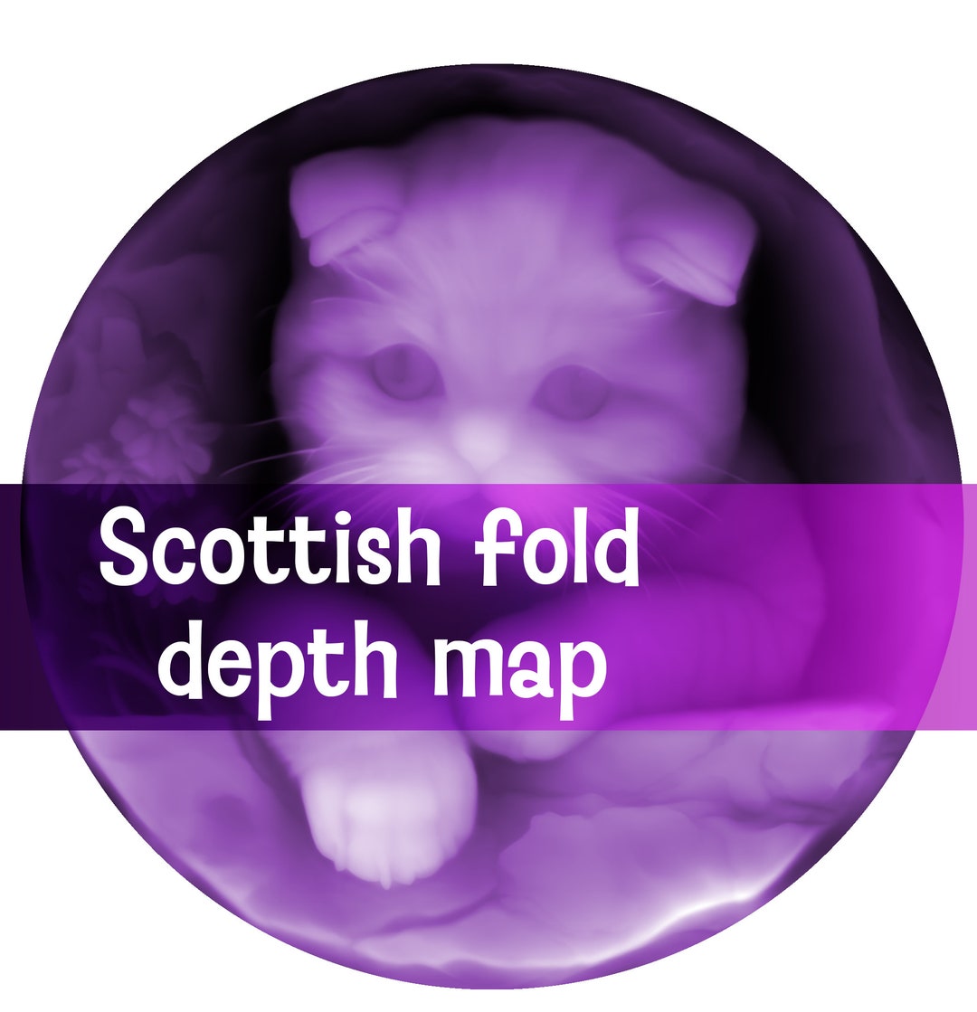 Scottish Fold Depth Map - Circle Cat Depth Map PNG for Engraving or CNC ...