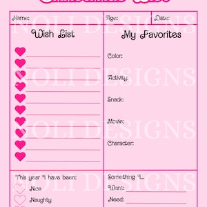 Pink Printable Christmas List - Etsy