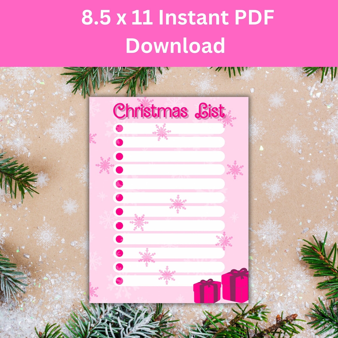 Pink Printable Christmas List - Etsy