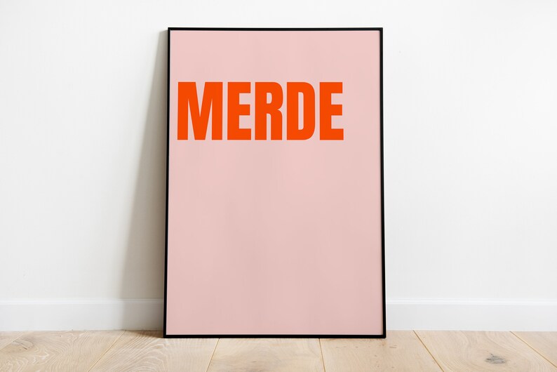 Merde French Shit Girl Power Wall Art Pink Red Print - Etsy
