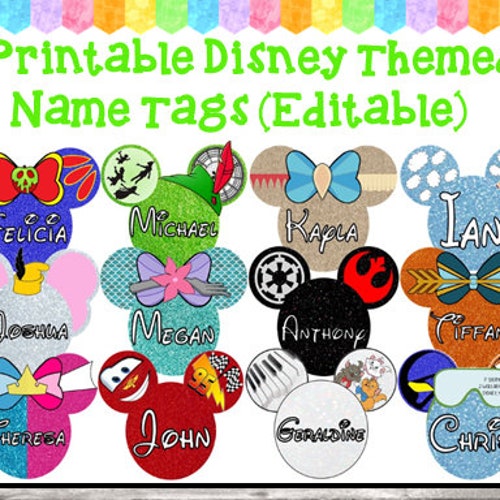 Editable Mouse Ears Name Tags Pack 1 - Etsy
