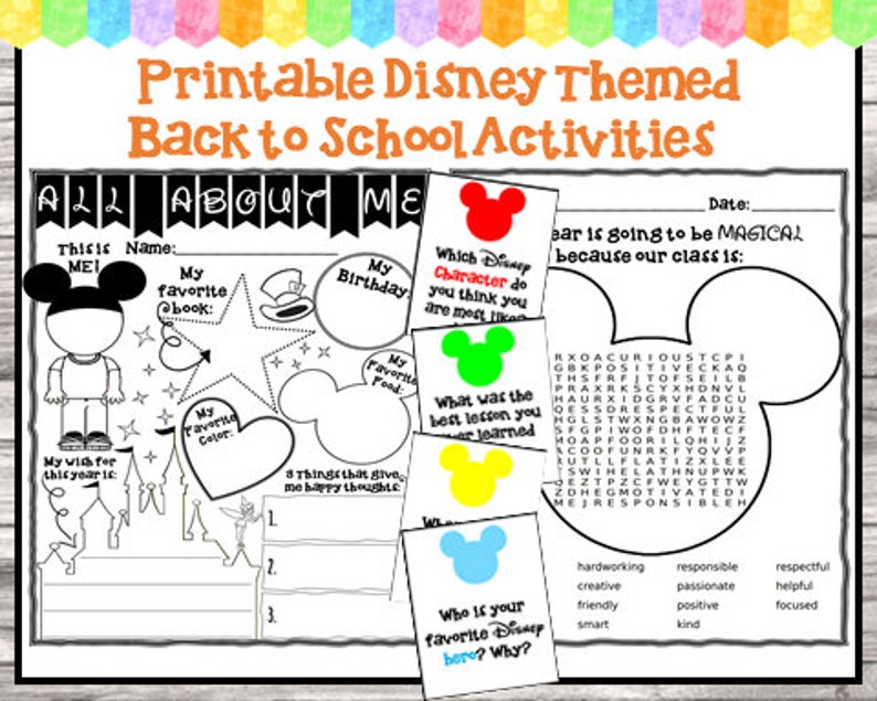 Disney Themed Back to School Activities - Etsy