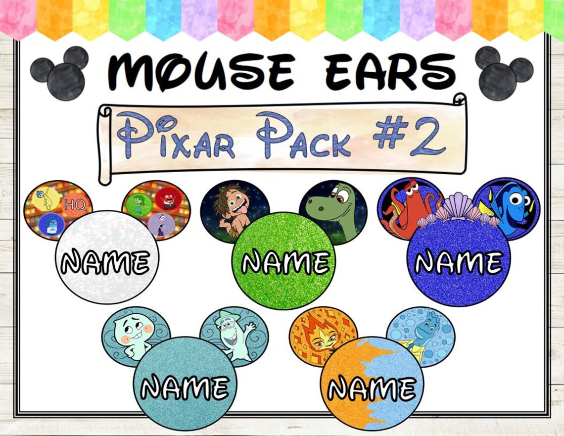 Pix@r Pack #2 Mouse Ears (editable Name Tags) - Etsy