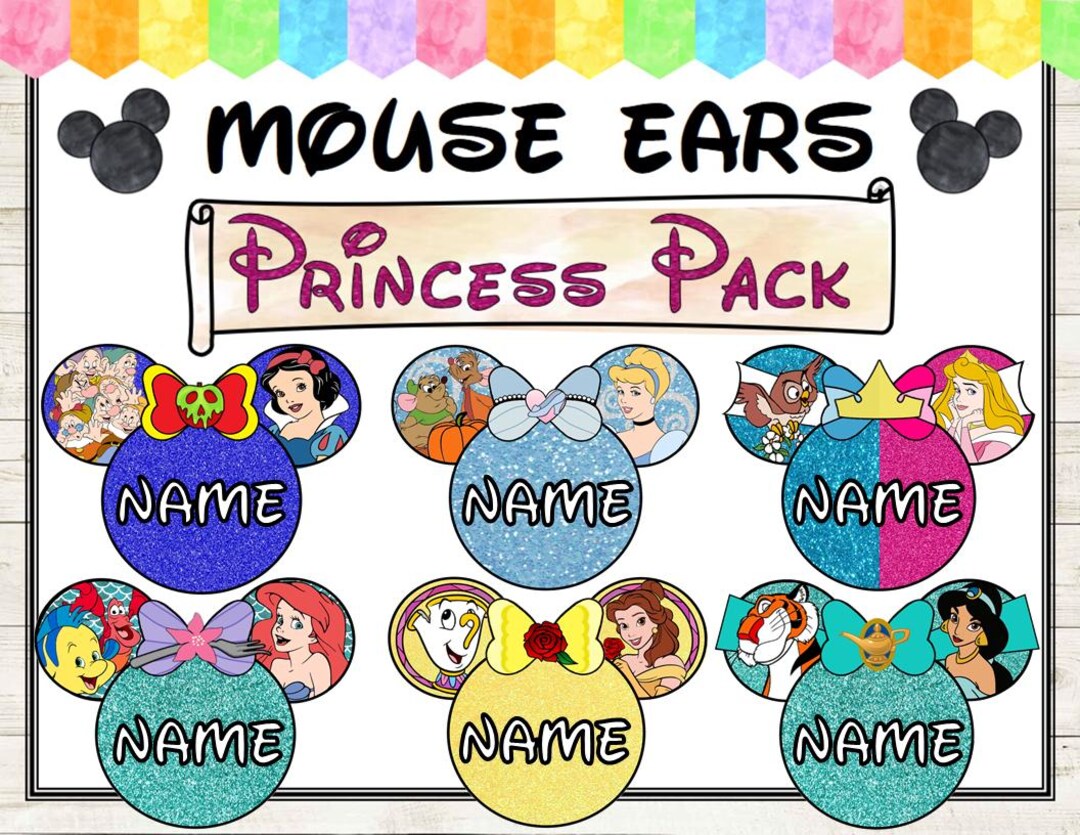 Princess Pack Mouse Ears (editable Name Tags) - Etsy