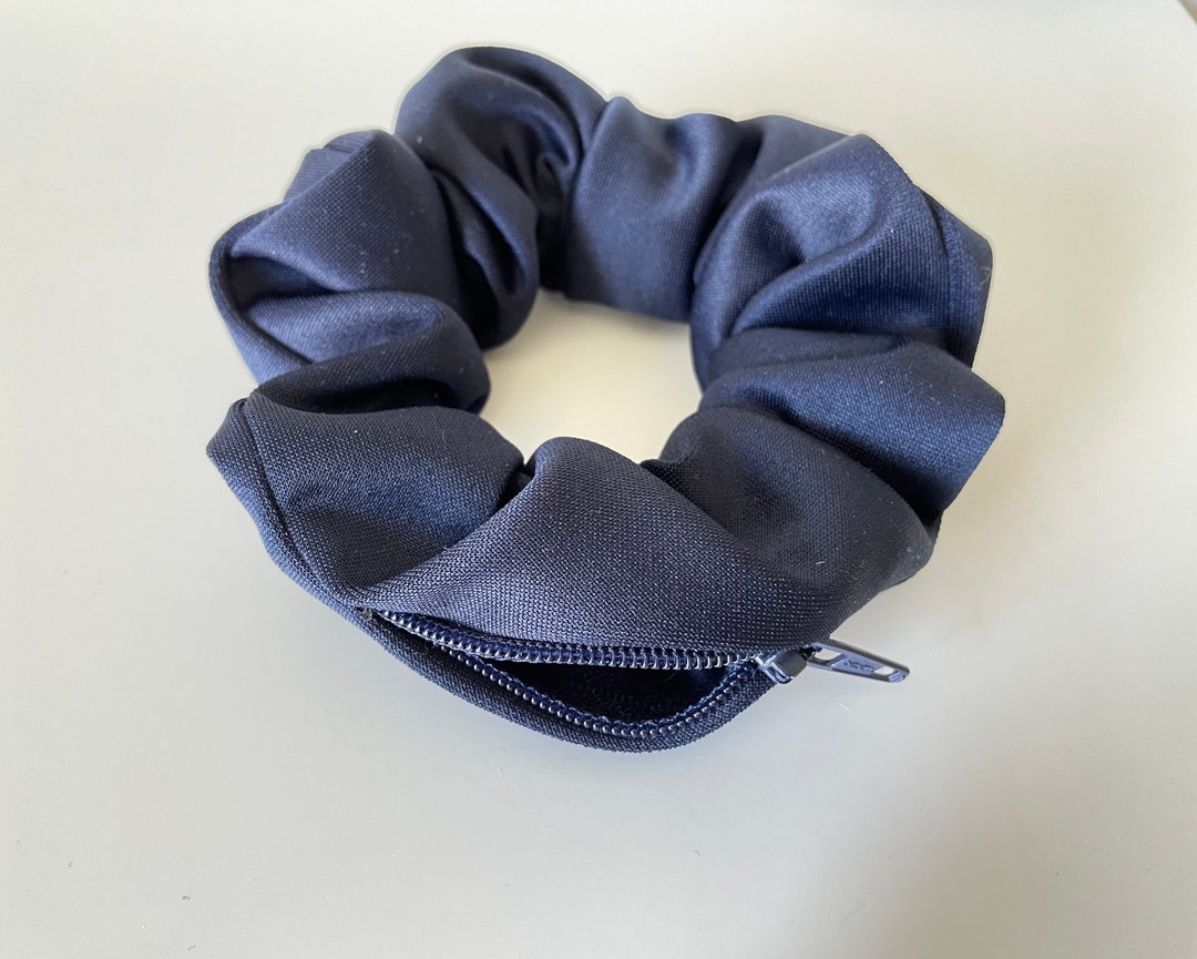 Navy Blue Zipper Scrunchie / Blue Scrunchie / Pocket Scrunchie / Medium ...